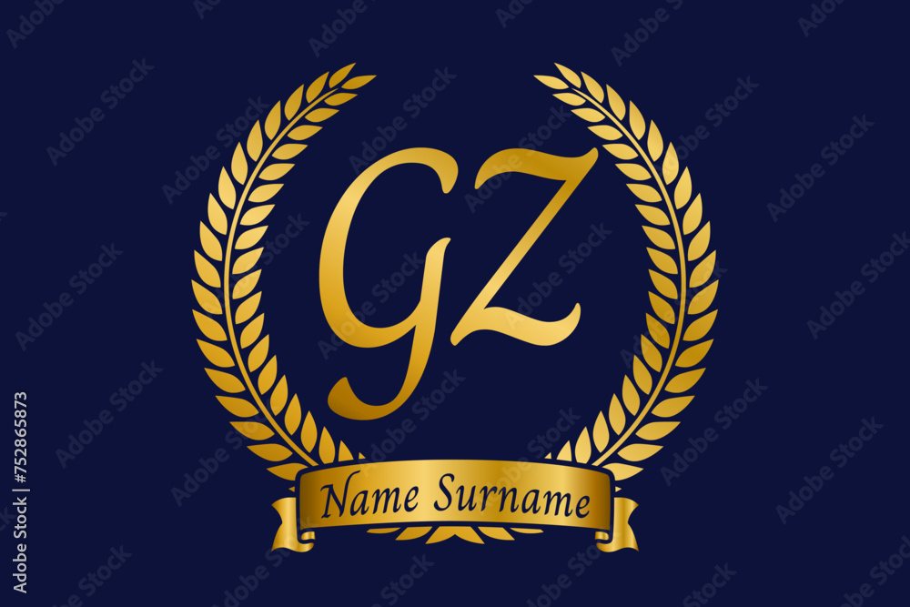 Initial letter G and Z, GZ monogram logo design with laurel wreath ...