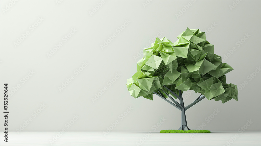 Arbol hecho con papel técnica origami sobre fondo blanco Stock ...