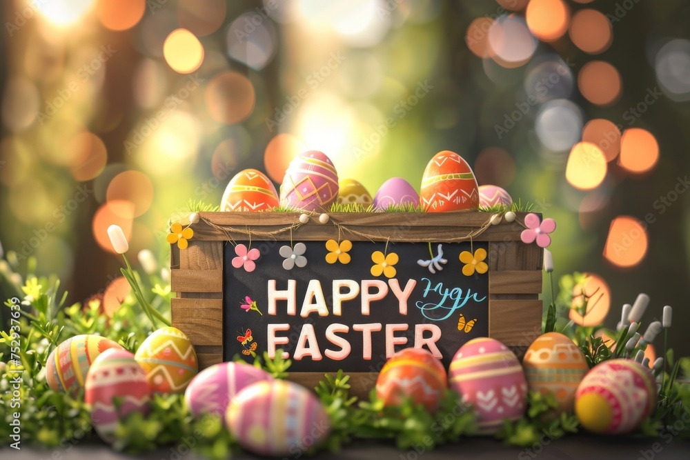 Colorful Easter Egg Basket tulip crafts. Happy easter Shrouded Easter Joys bunny. 3d Midnight ...