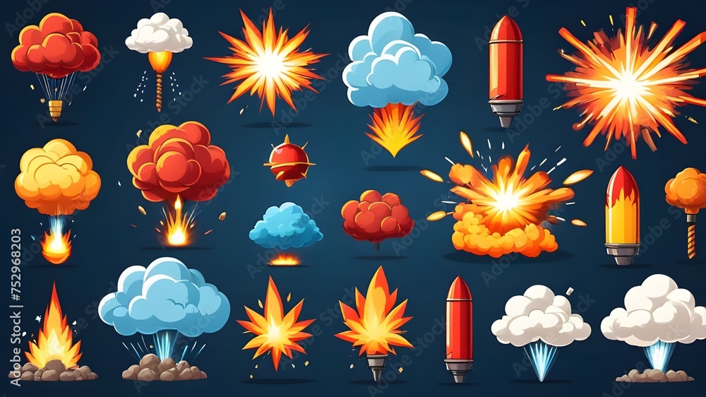 Bomb explosion. Cartoon dynamite explosions effect, fire and explosive ...