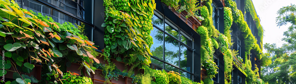 Sustainable building exterior made of recycled materials, featuring ...