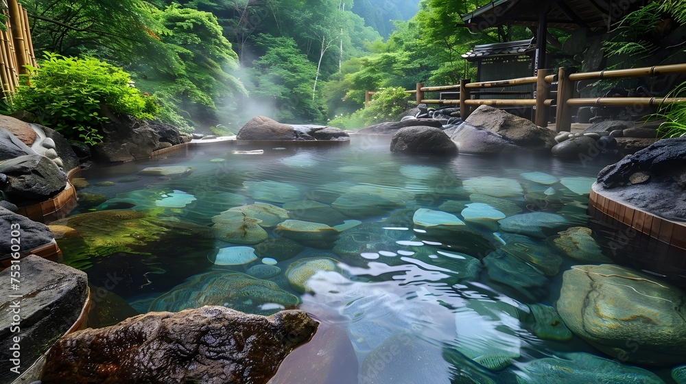 Japan natural mineral hot spring flows Stock Photo | Adobe Stock