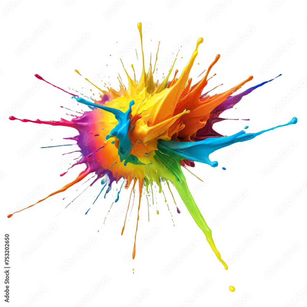 Colorful explosion of paint, isolated on a transparent background in ...