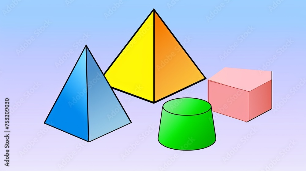Geometry solids including cubes, rectangular prisms, pyramids ...