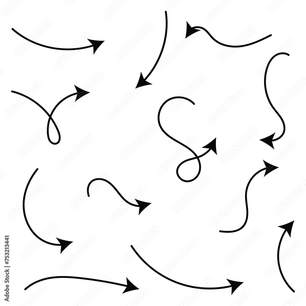 Set of hand drawn arrow. Vector sketch. Draw arrow element. Isolated ...