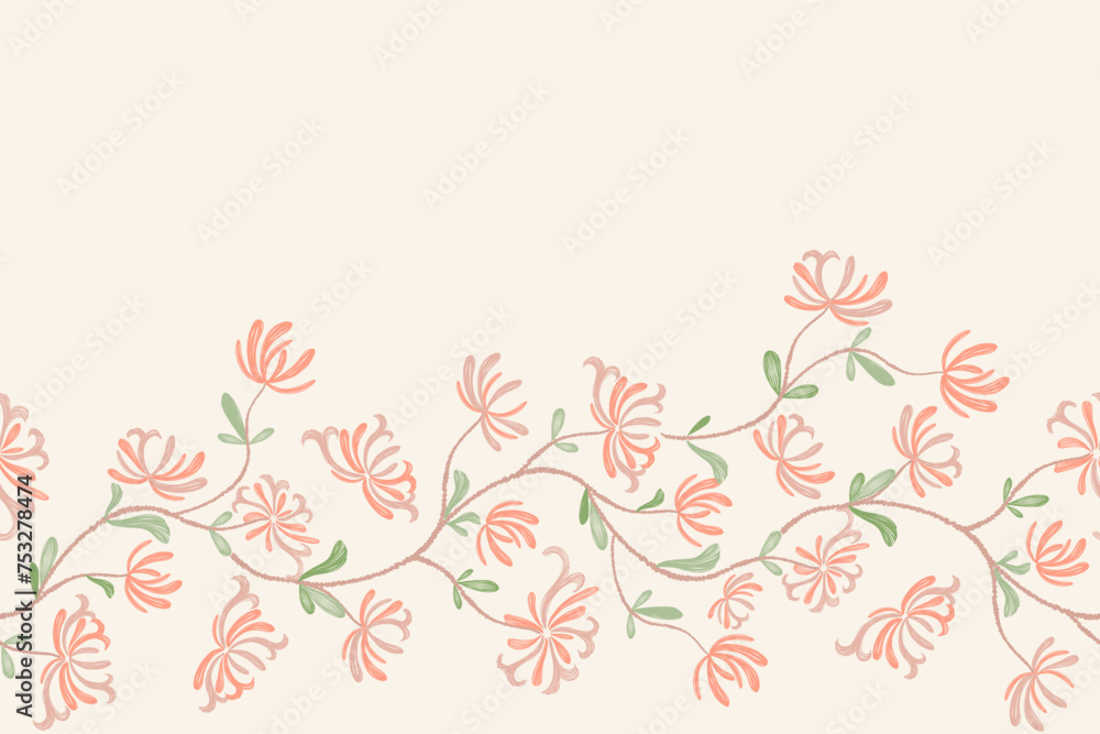 Pink flower pattern seamless background border frame. Vector ...