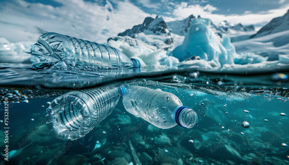 Beautiful underwater landscape cold Antarctic sea waters, icebergs with ...