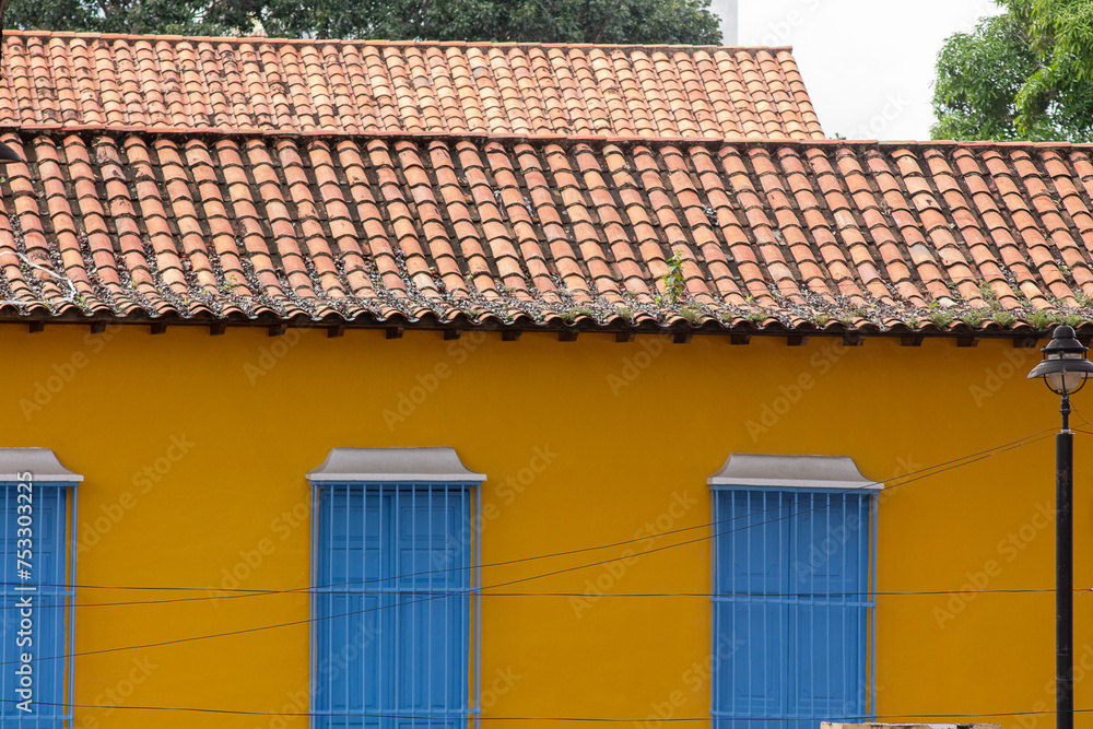 Facades and structures of colonial houses in the historic center of ...