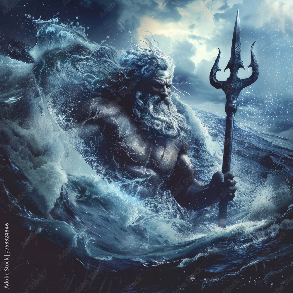 Stock-Illustration „Realistic Greek god Poseidon with dramatic and ...