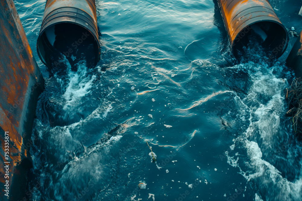 Environmental damage concept, Industrial and factory wastewater ...