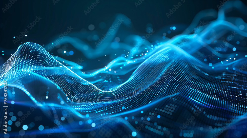 Abstract blue tech background with digital waves, network system with ...