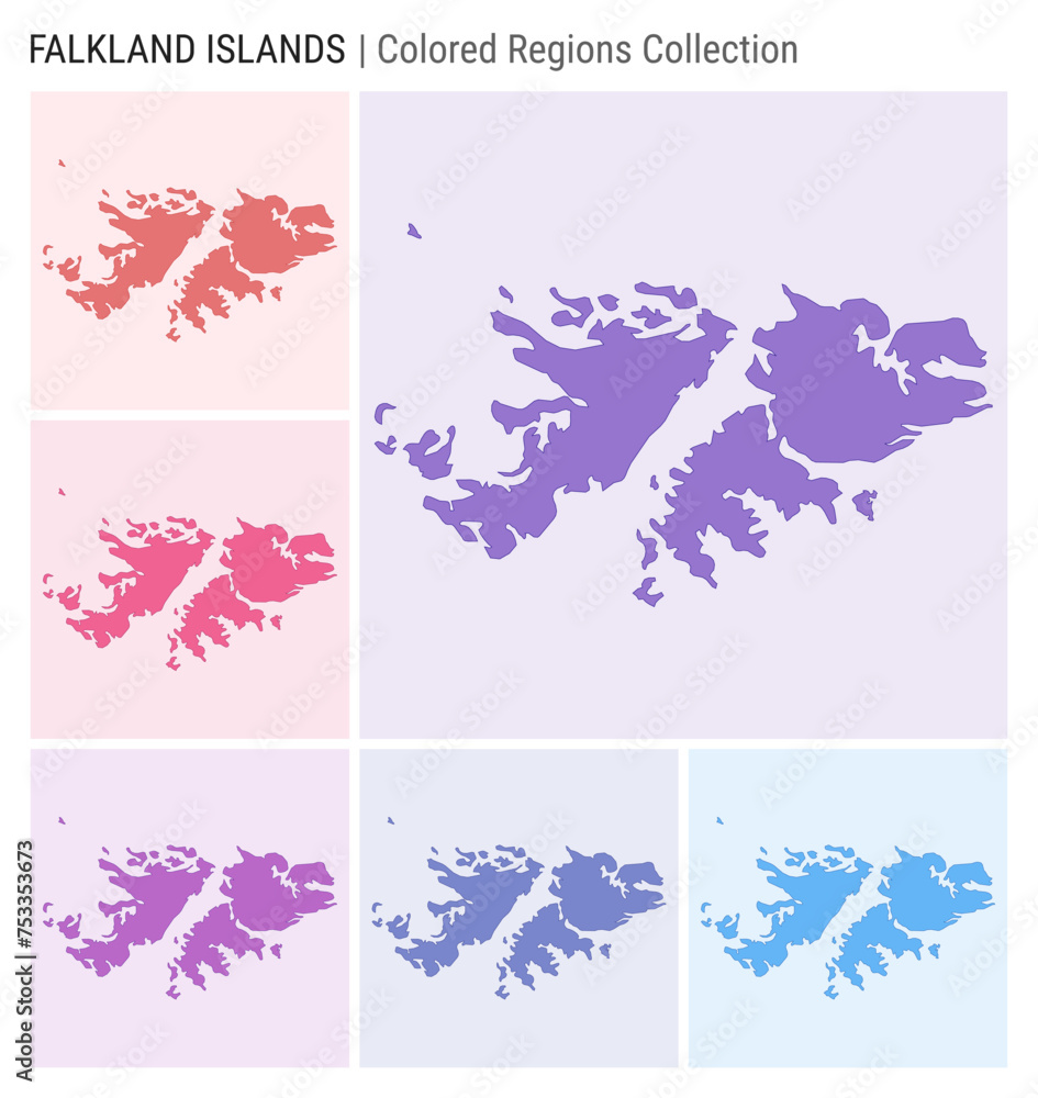 Vector de Stock Falkland Islands map collection with colored regions ...