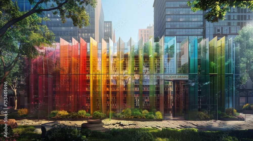 A rainbow of spines peek out from the transparent facade beckoning book ...