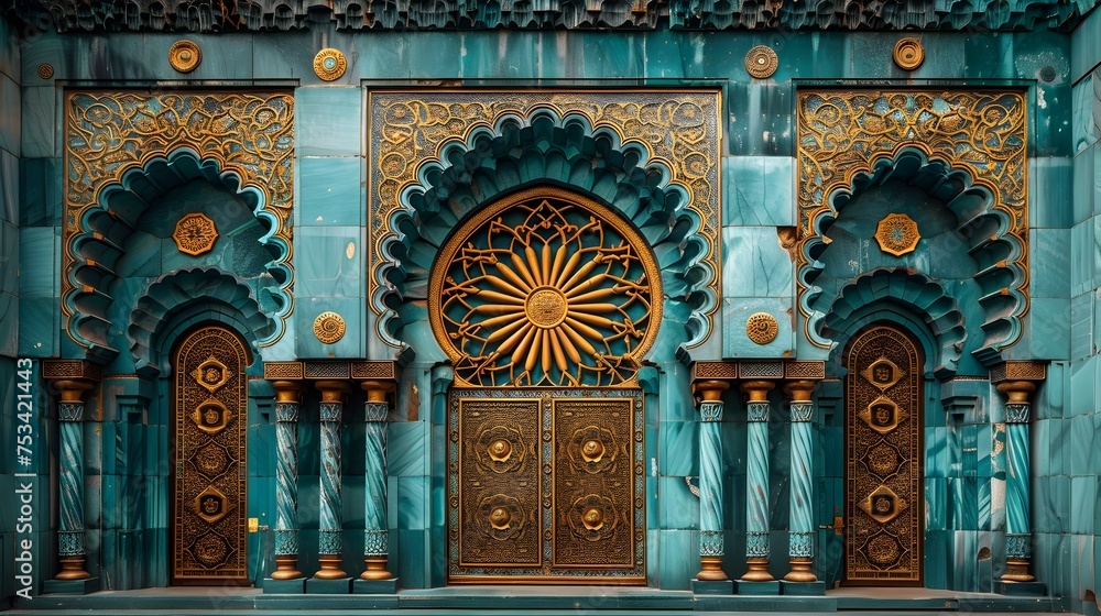 Intricately Designed Blue and Gold Islamic Door, To showcase the beauty ...