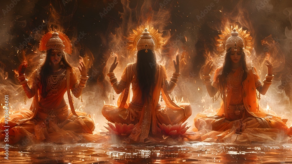 Three Fire Goddesses Meditating on the Water, To convey a sense of ...