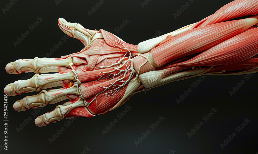 Anatomical illustration of human forearm muscles, showcasing the ...