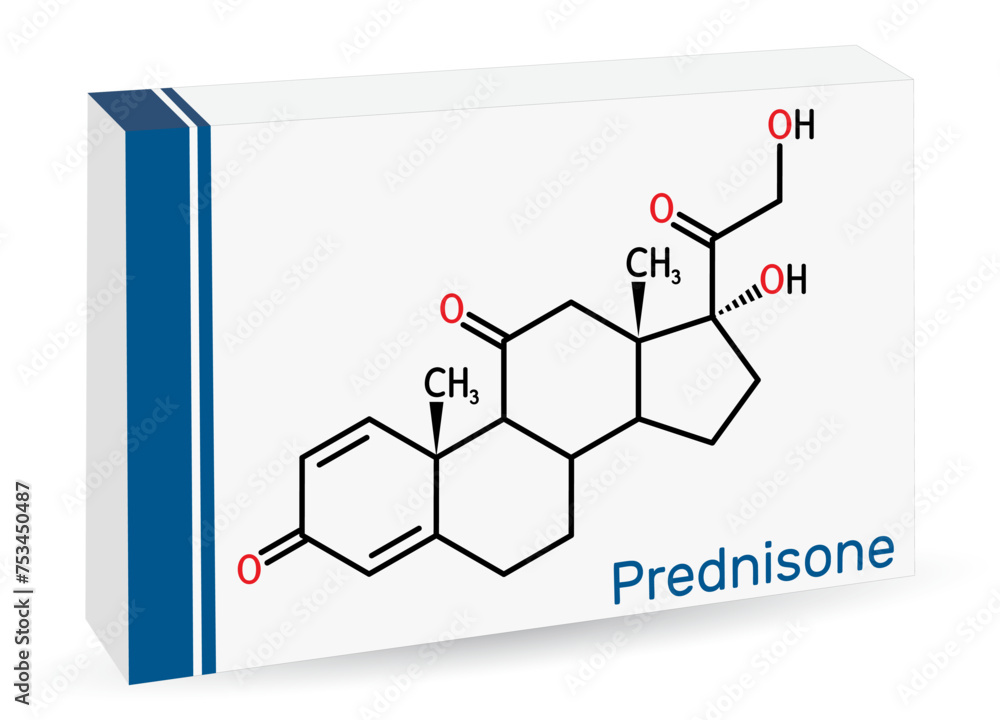 Prednisone molecule. Synthetic anti-inflammatory glucocorticoid derived ...