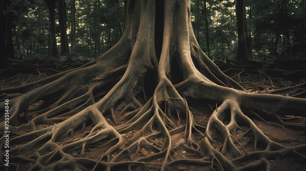 Root system of a tree growing underground, soil cross section Stock ...