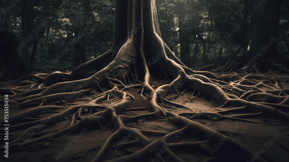 Root system of a tree growing underground, soil cross section Stock ...