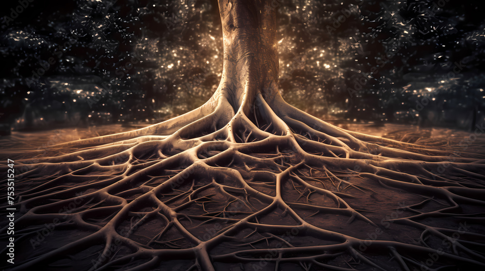 Root system of a tree growing underground, soil cross section Stock ...