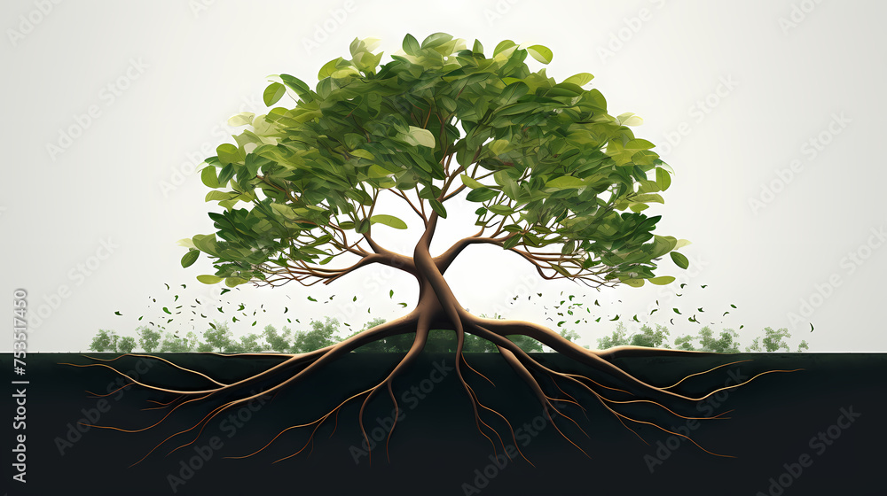 Root system of a tree growing underground, soil cross section Stock ...