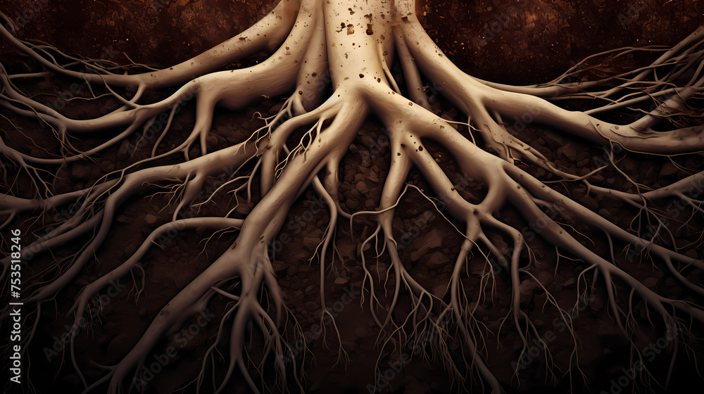 Root system of a tree growing underground, soil cross section Stock Illustration | Adobe Stock