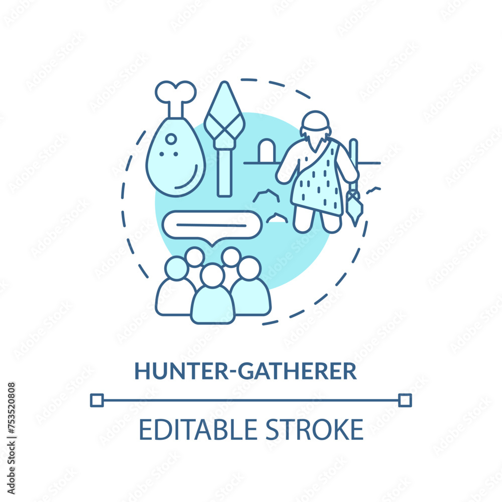 Hunter gatherer soft blue concept icon. Type of society. Nomadic ...