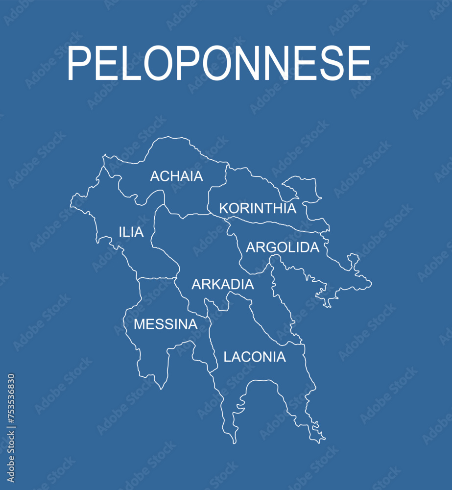 Vektor Peloponnese map vector line contour silhouette illustration ...
