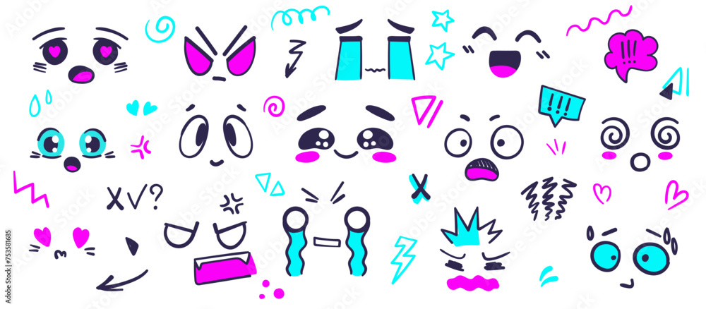 Anime emotion big set with effects symbols. Vector illustration cartoon ...