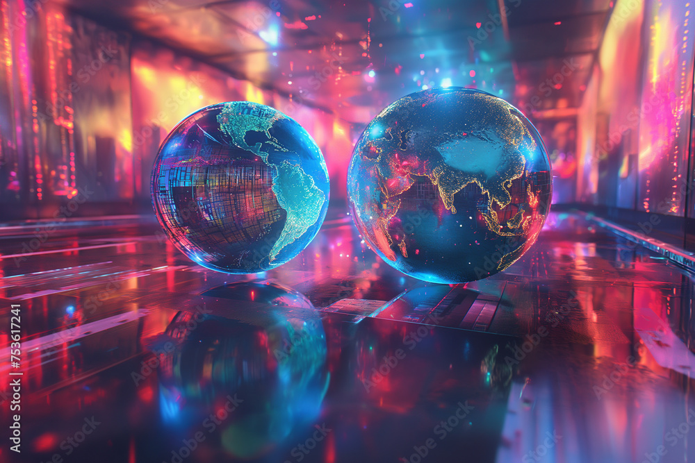 Mundo del futuro, nuevas tecnologías, bola del mundo holograma, globo ...