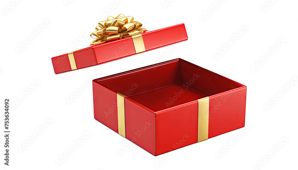 open red gift box with gold ribbon isolated on transparent background ...
