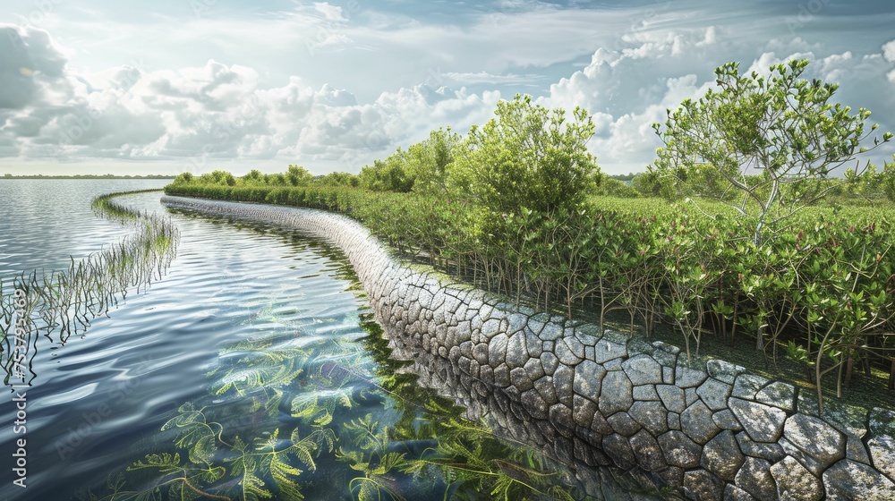 sea wall and mangrove restoration project, combining coastal protection ...