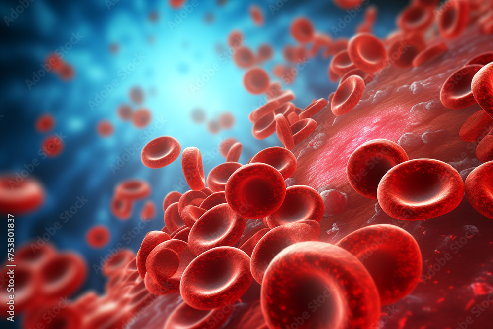 Abstract background of artery inside red blood hemoglobin molecule ...