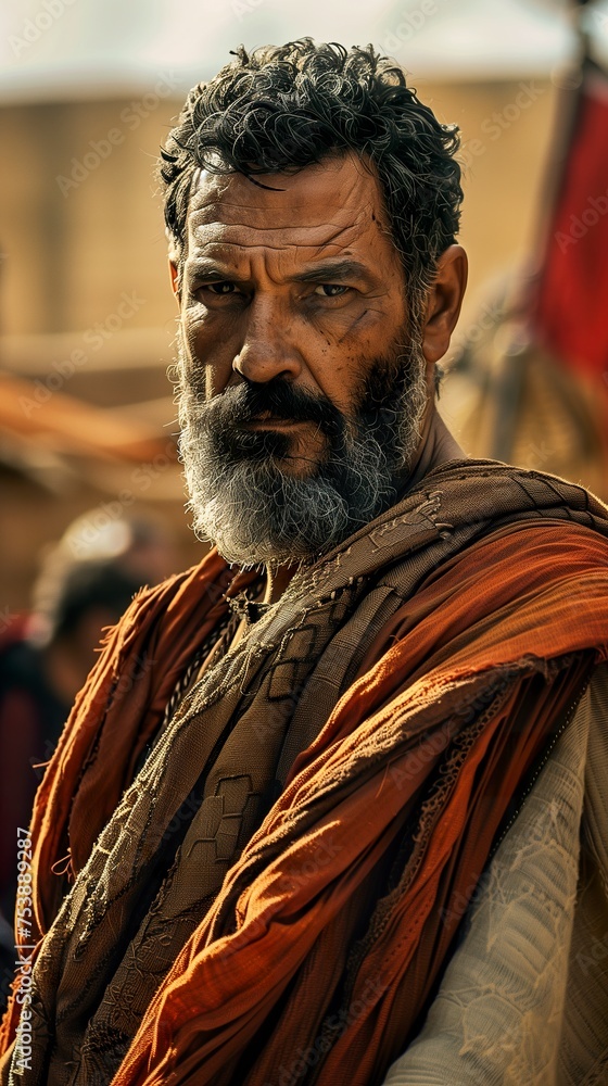 Representation of Joshua, the successor of Moses, with a well-groomed ...