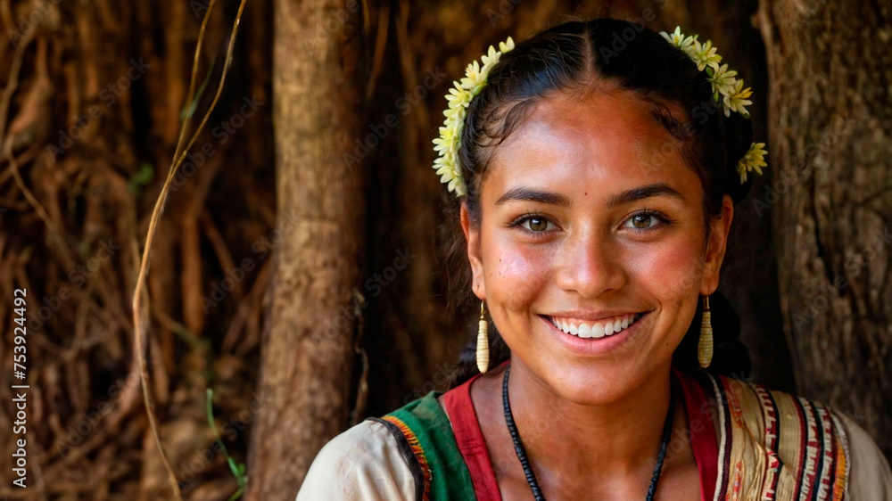 Beautiful young aboriginal American woman, with traditional features ...