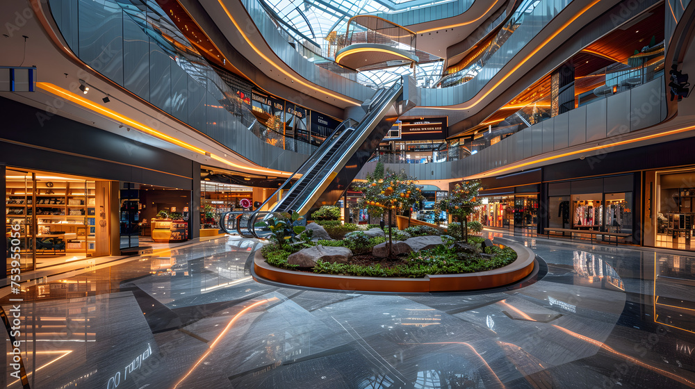 Foto de Stock A modern luxury shopping mall featuring contemporary ...