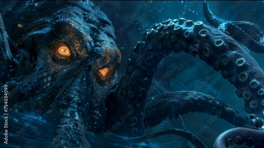 In the shadowy depths of the Bermuda Triangle a colossal Kraken lurks its long tentacles ...
