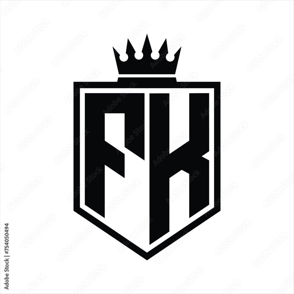 FK Logo monogram bold shield geometric shape with crown outline black ...