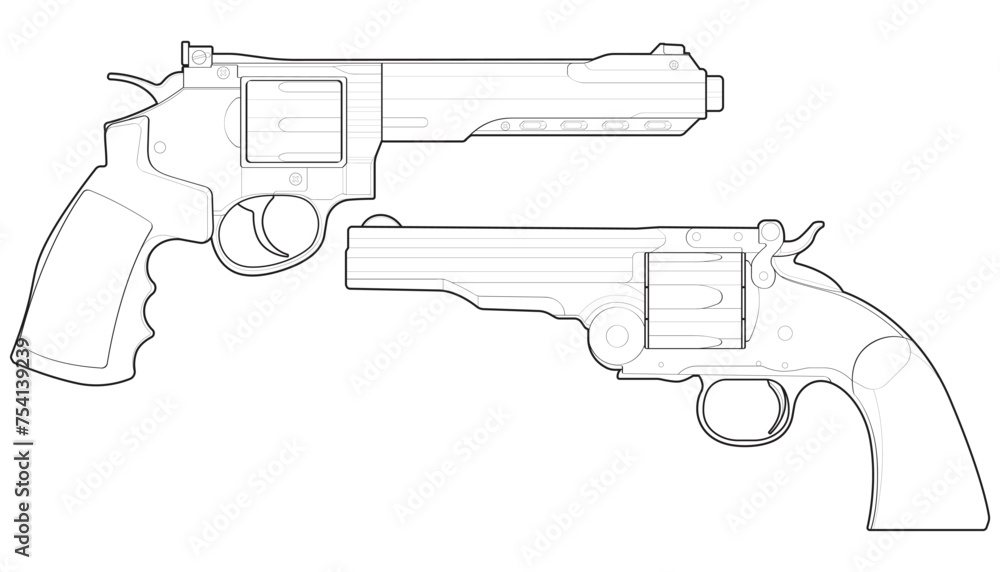 Bundling set of Revolver with line art style, Shooting gun, Weapon ...