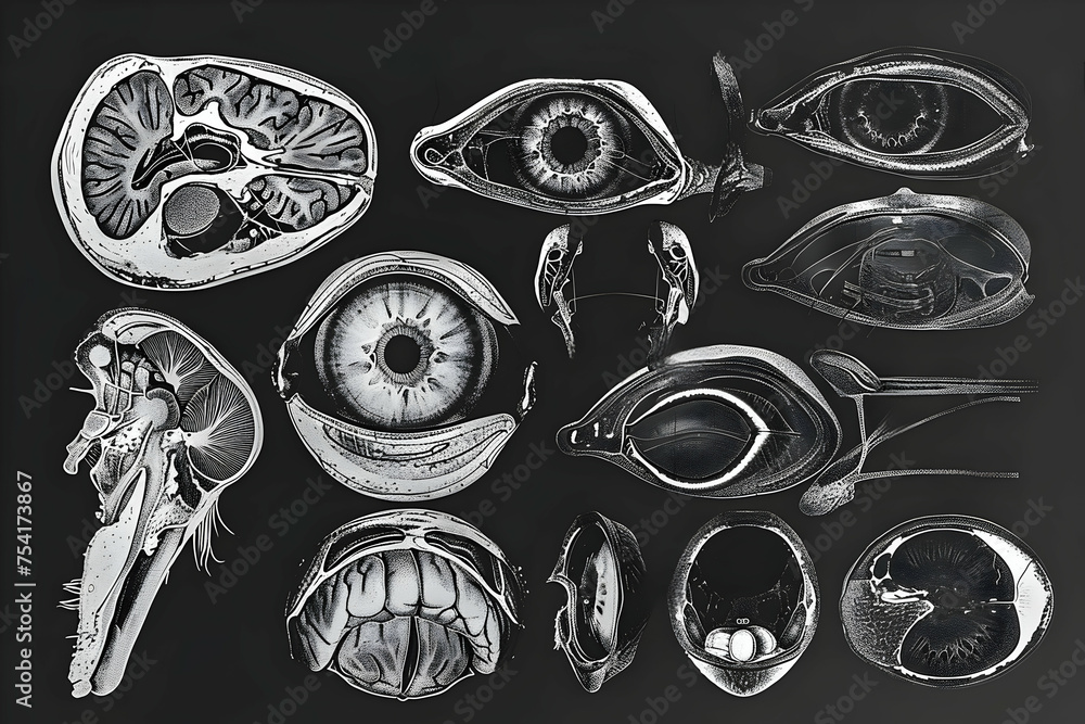 illustration various angles of the human eye, including axial, sagittal ...