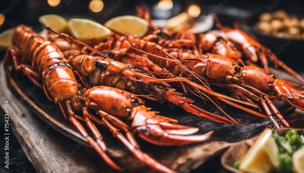 photo large river prawns grilled and ready to eat decorated with ...