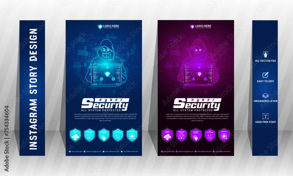 Cyber security mordent Instagram story design. Cybersecurity threats ...
