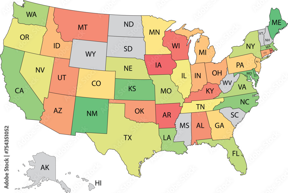 America heat map with states name.Vector diagram infographic Stock ...