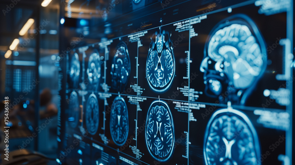 Photo Stock Human head on CT scan with brain background. Overlay on old ...