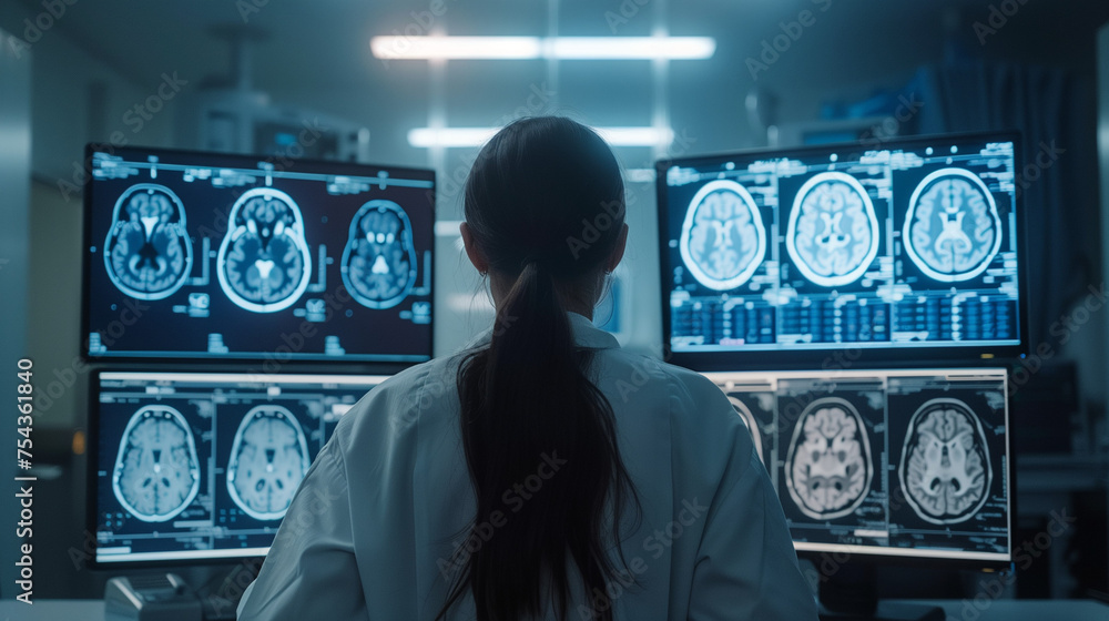 Foto de Stock Human head on CT scan with brain background. Overlay on ...