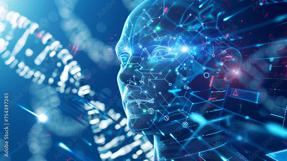 Artificial intelligence AI in Healthcare. DNA double helix intertwined ...