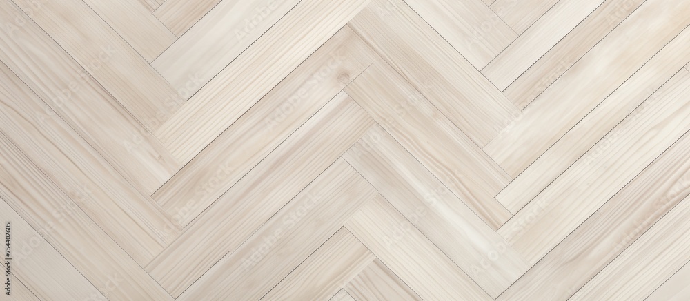 A white wood floor featuring a chevron pattern design created with ...
