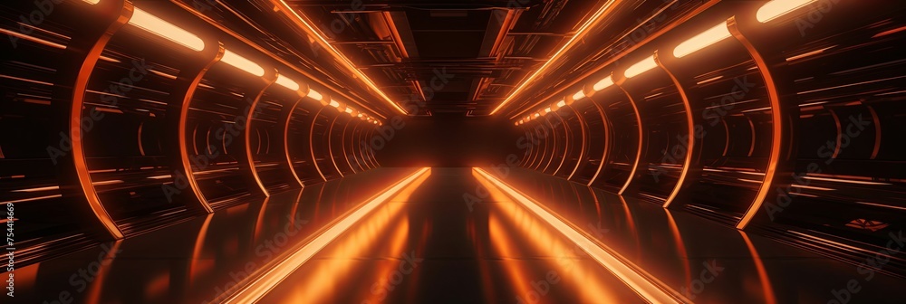 Takeoff site tunnel for spaceships with laser glowing. Realistic 3d ...