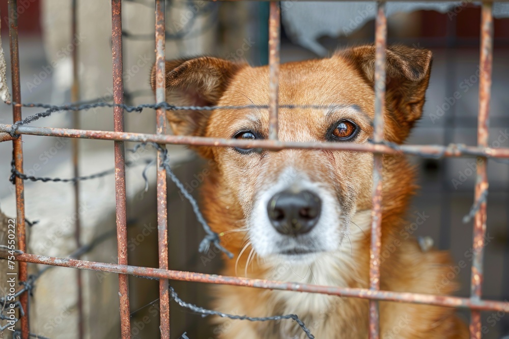 Stray dogs in shelters with rusty iron cages. Generate AI image Stock ...