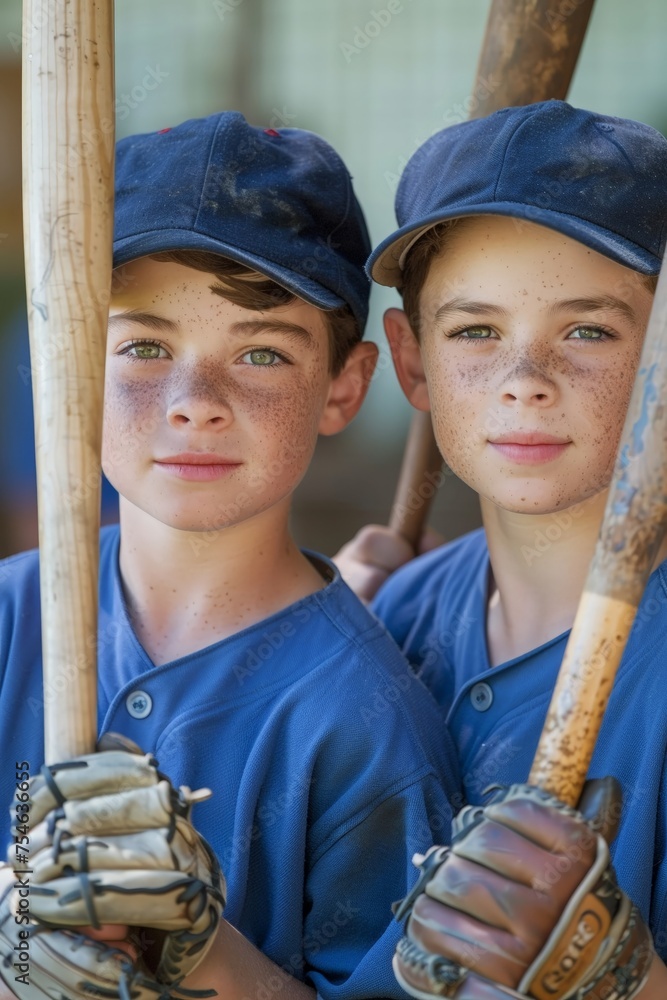 Blue baseball boys getting ready for Sports Day with their gloves and ...